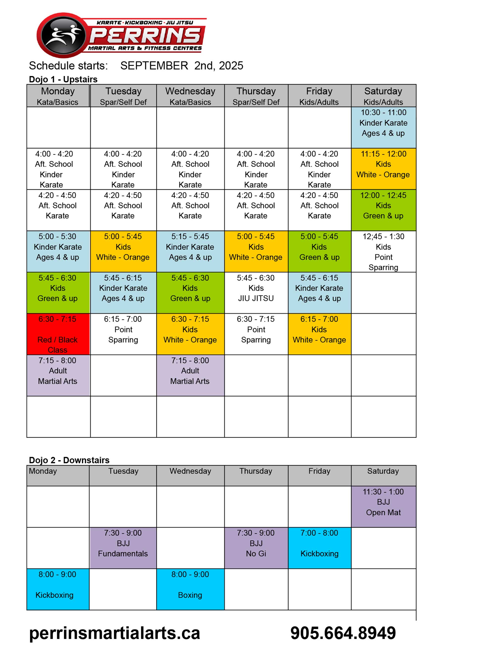Class Schedule | Perrins Martial Arts